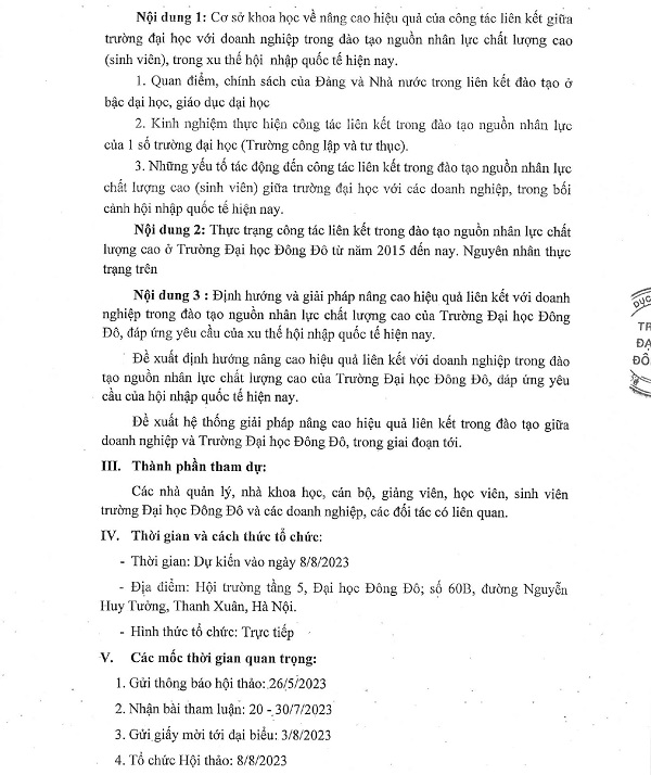 Hội thảo Khoa học cấp trường "Liên kết giữa trường Đại học và Doanh nghiệp trong đào tạo nguồn ...